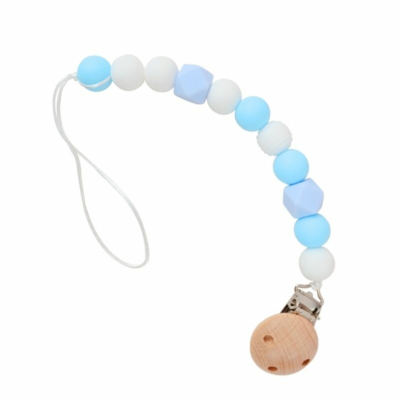 Силиконовая цепочка для соски-пустышки с резьбой-светло-голубая