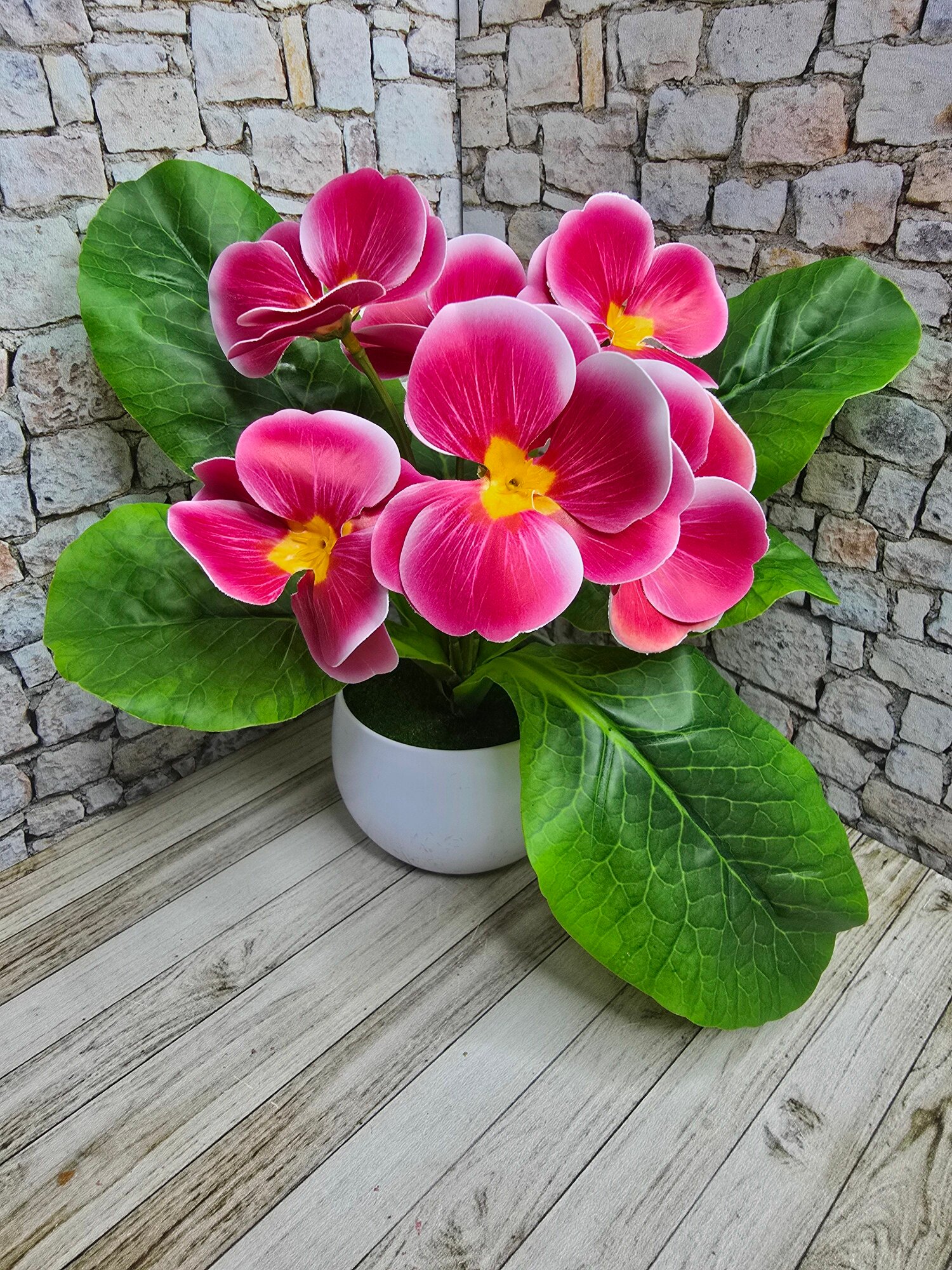 Искусственные цветы Holodilova "Анютины глазки", в горшке, малиновые, высота 20 см