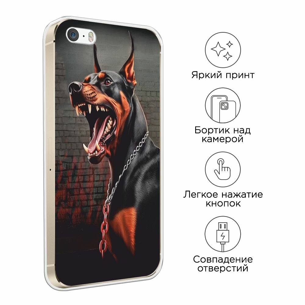 Чехол на Apple iPhone 5/5S/SE / Айфон 5/5S/SE с принтом "Доберман с цепью" — фото 1