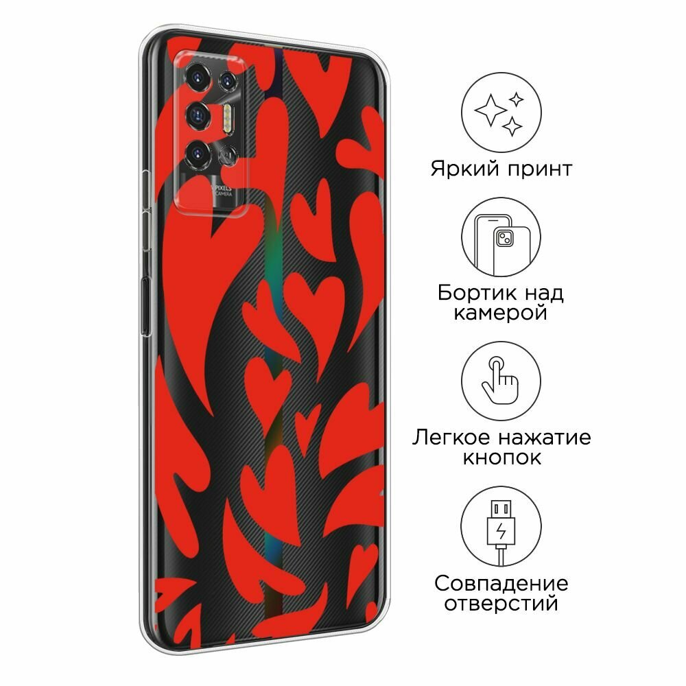 Чехол на Tecno Pova 2 / Текно Пова 2 с принтом "Crazy hearts 2 - 14 февраля", прозрачный — фото 1