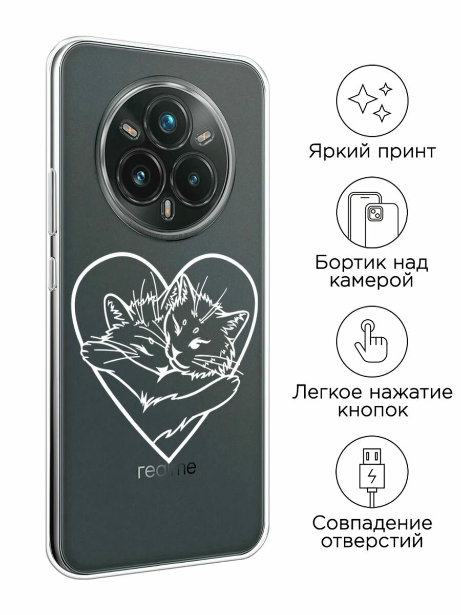 Чехол на Realme 14 Pro / Реалми 14 Про с принтом "Влюблённые котики рисунок 2 - 14 февраля", прозрачный — фото 1