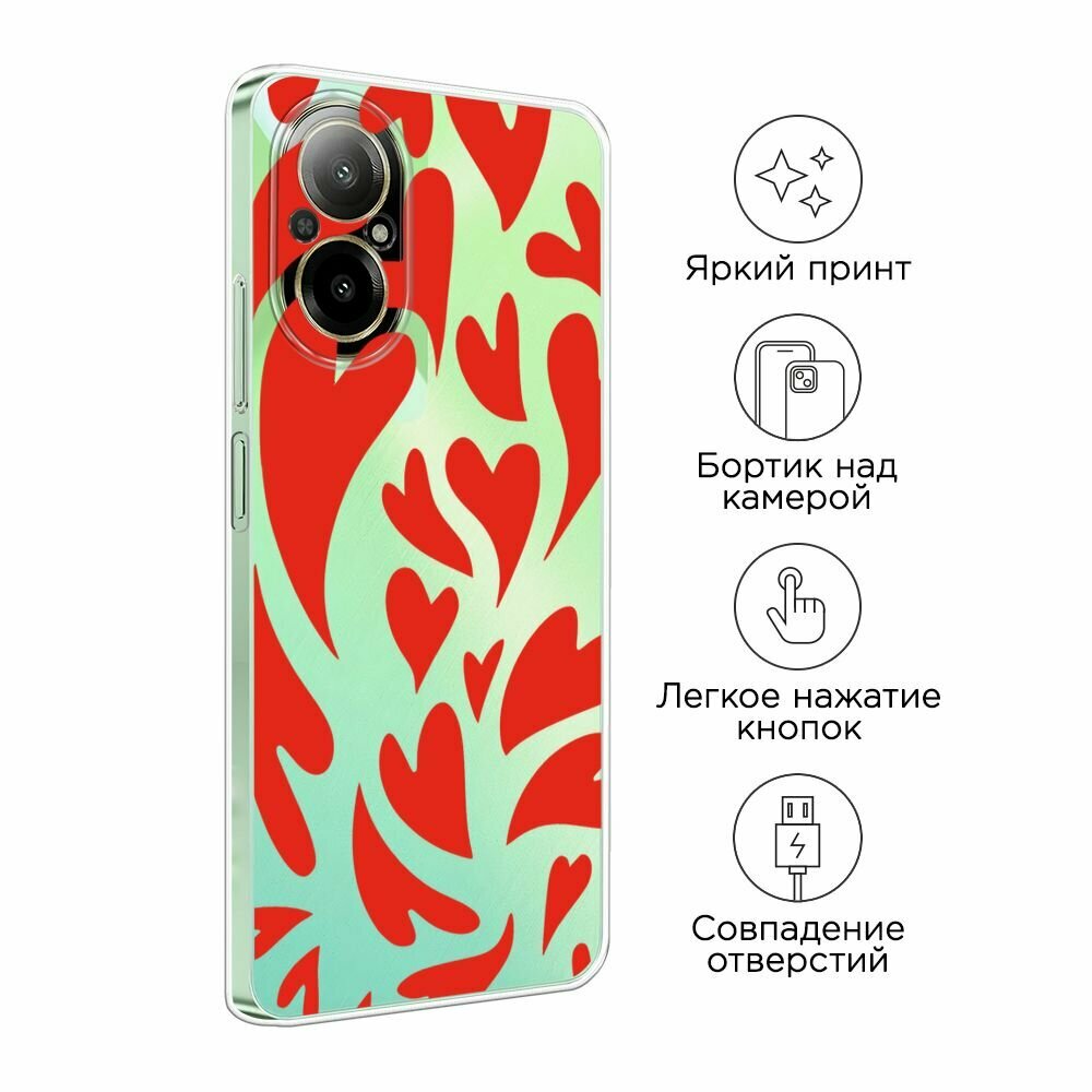 Чехол на Realme C67 4G / Реалми C67 4G с принтом "Crazy hearts 2 - 14 февраля", прозрачный — фото 1