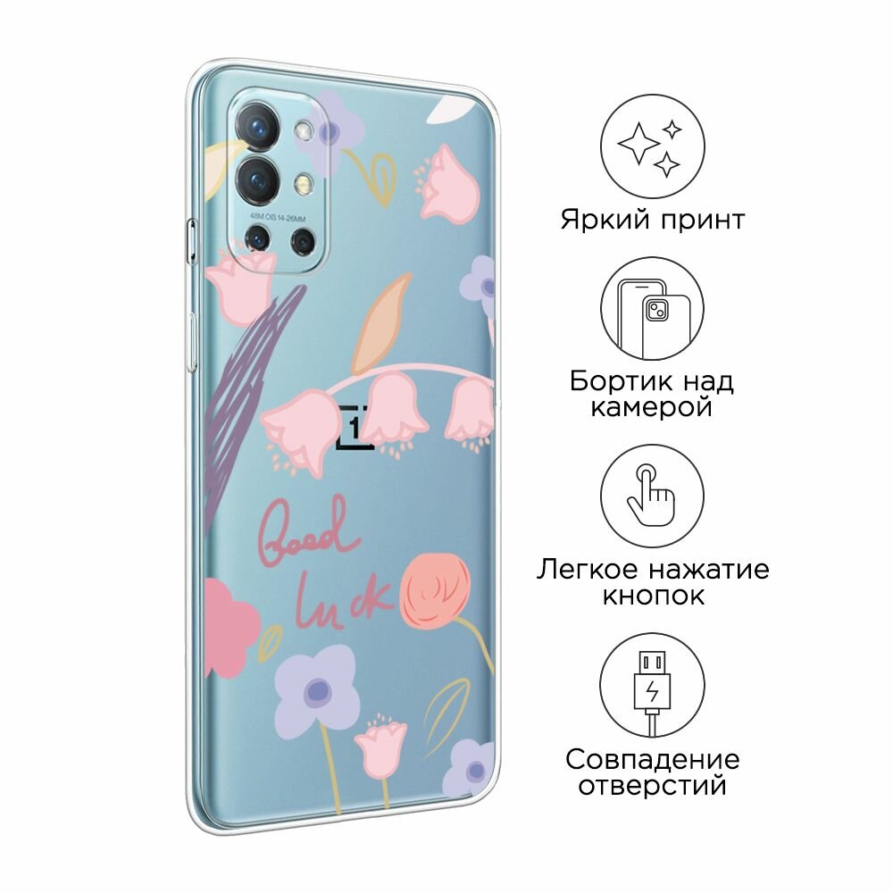 Чехол на OnePlus 9R / ВанПлас 9R с принтом "Lucky flowers", прозрачный — фото 1