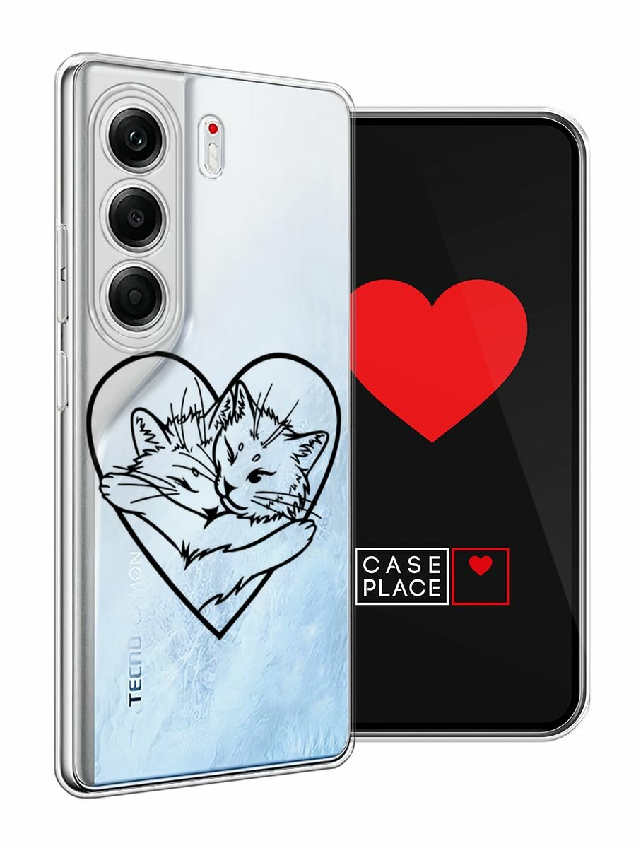 Чехол на Tecno Camon 40 Pro / Текно Камон 40 Про с принтом "Влюблённые котики рисунок 3 - 14 февраля", прозрачный — фото 1