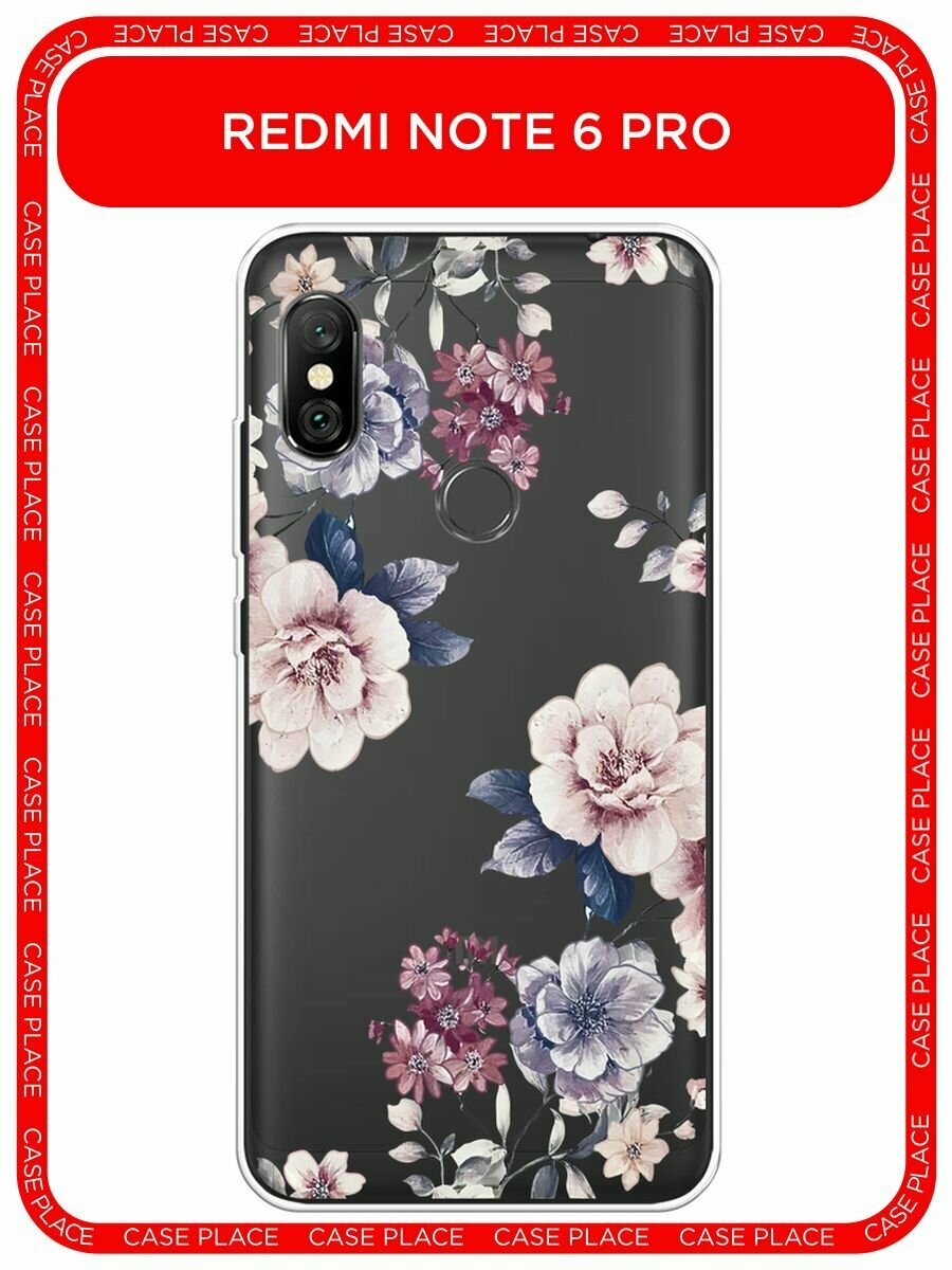 Чехол на Xiaomi Redmi Note 6 Pro / Сяоми Редми Нот 6 Про с принтом "Нежные винтажные цветы", прозрачный