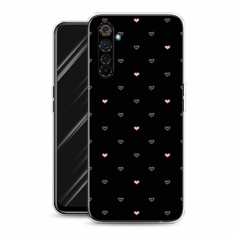 Чехол на Realme 6 Pro / Реалми 6 Про с принтом "Черный фон и сердечки" — фото 1