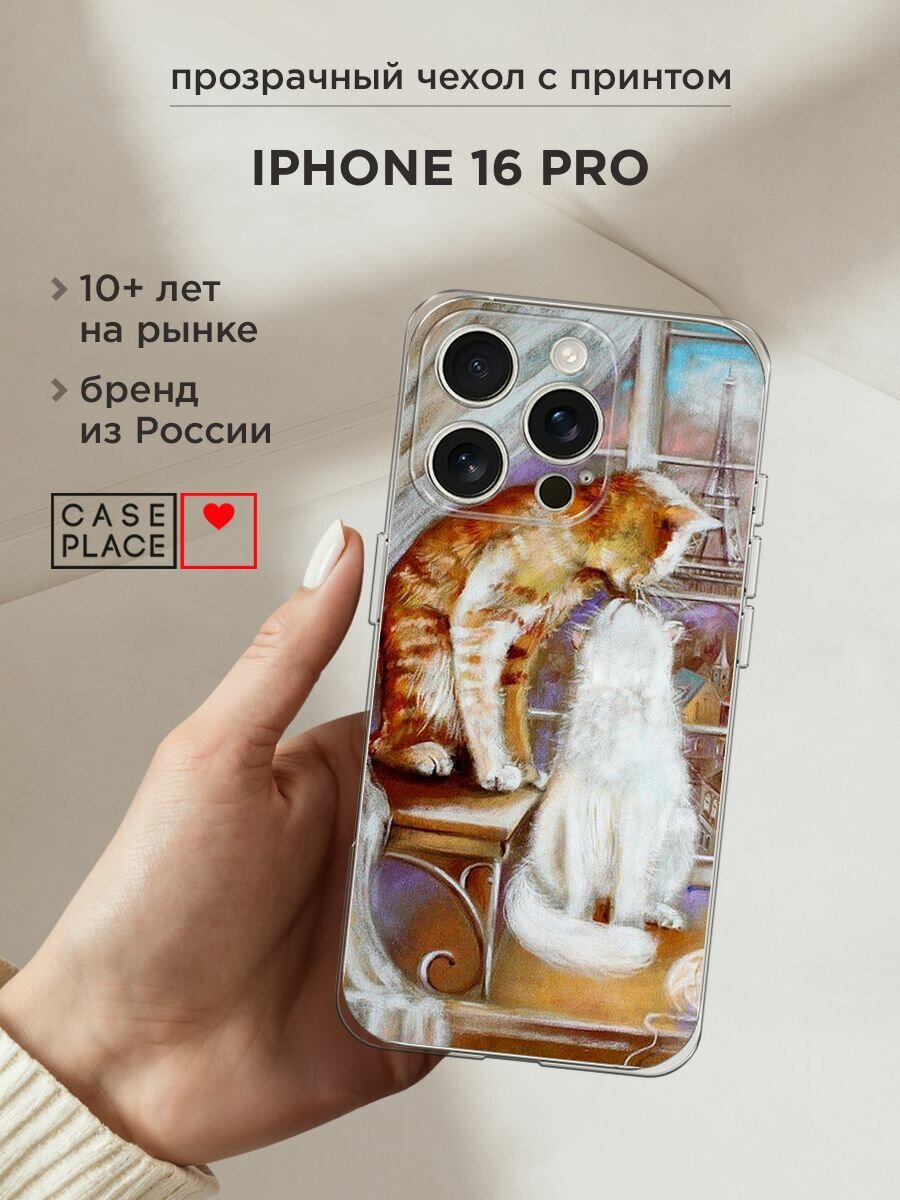 Чехол на Apple iPhone 16 Pro / Айфон 16 Про с принтом "Влюбленные котики 1"