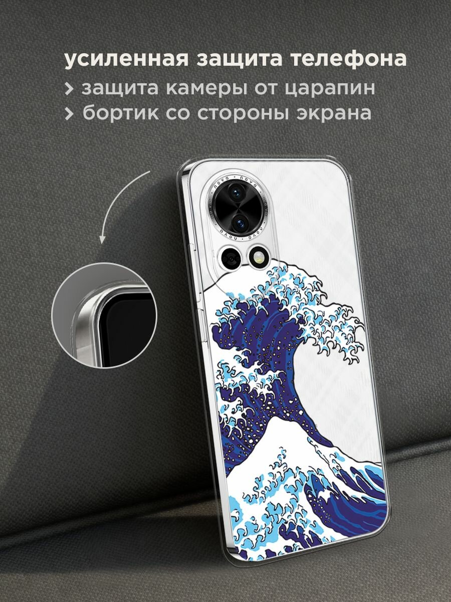 Чехол на Huawei Nova 12/Nova13 / Хуавей Нова 12/Нова 13 с принтом "Волна над Фудзи", прозрачный — фото 1