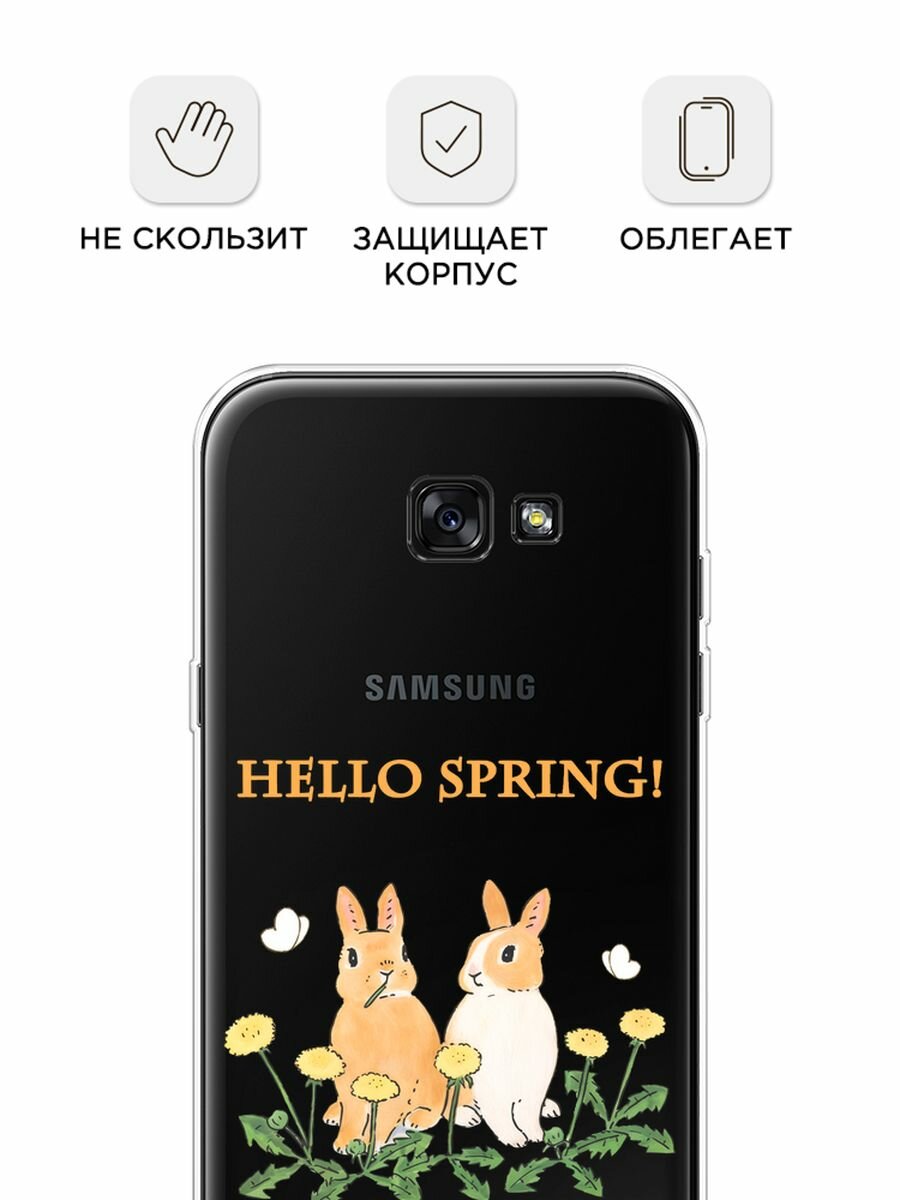 Чехол на Samsung Galaxy A7 2017 / Самсунг Галакси А7 2017 с принтом "Весенние кролики", прозрачный — фото 1
