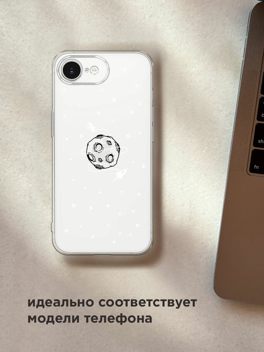 Чехол на Apple iPhone 16e/17e / Айфон 16е/17e с принтом "Полет вокруг луны", прозрачный — фото 1
