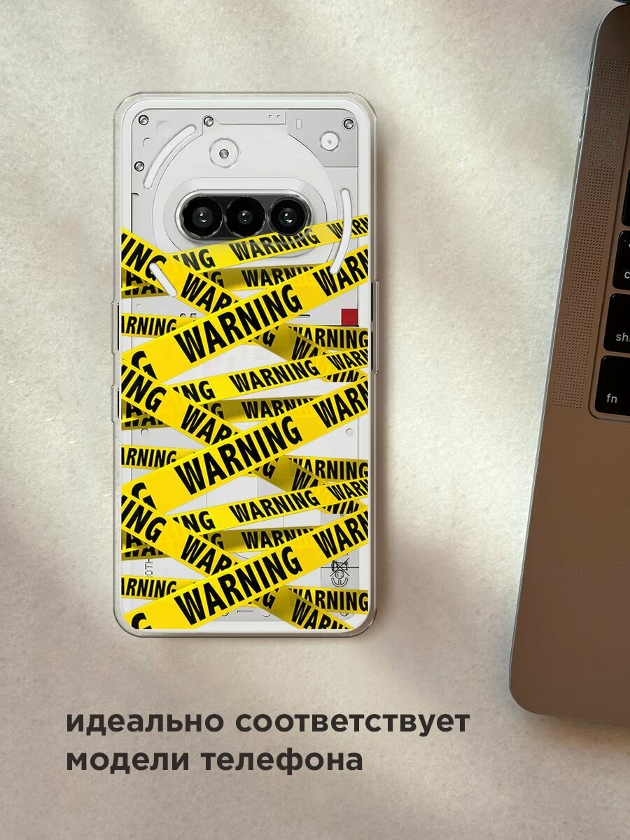Чехол на Nothing Phone 3a / Нотинг Фон 3а с принтом "Warning!", прозрачный — фото 1