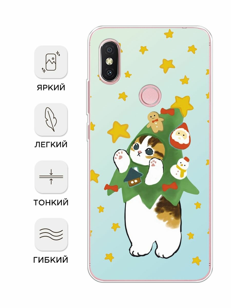 Чехол на Xiaomi Redmi S2 (Redmi Y2) / Сяоми Редми С2 (Редми Y2) с принтом Котик-ёлочка — фото 1