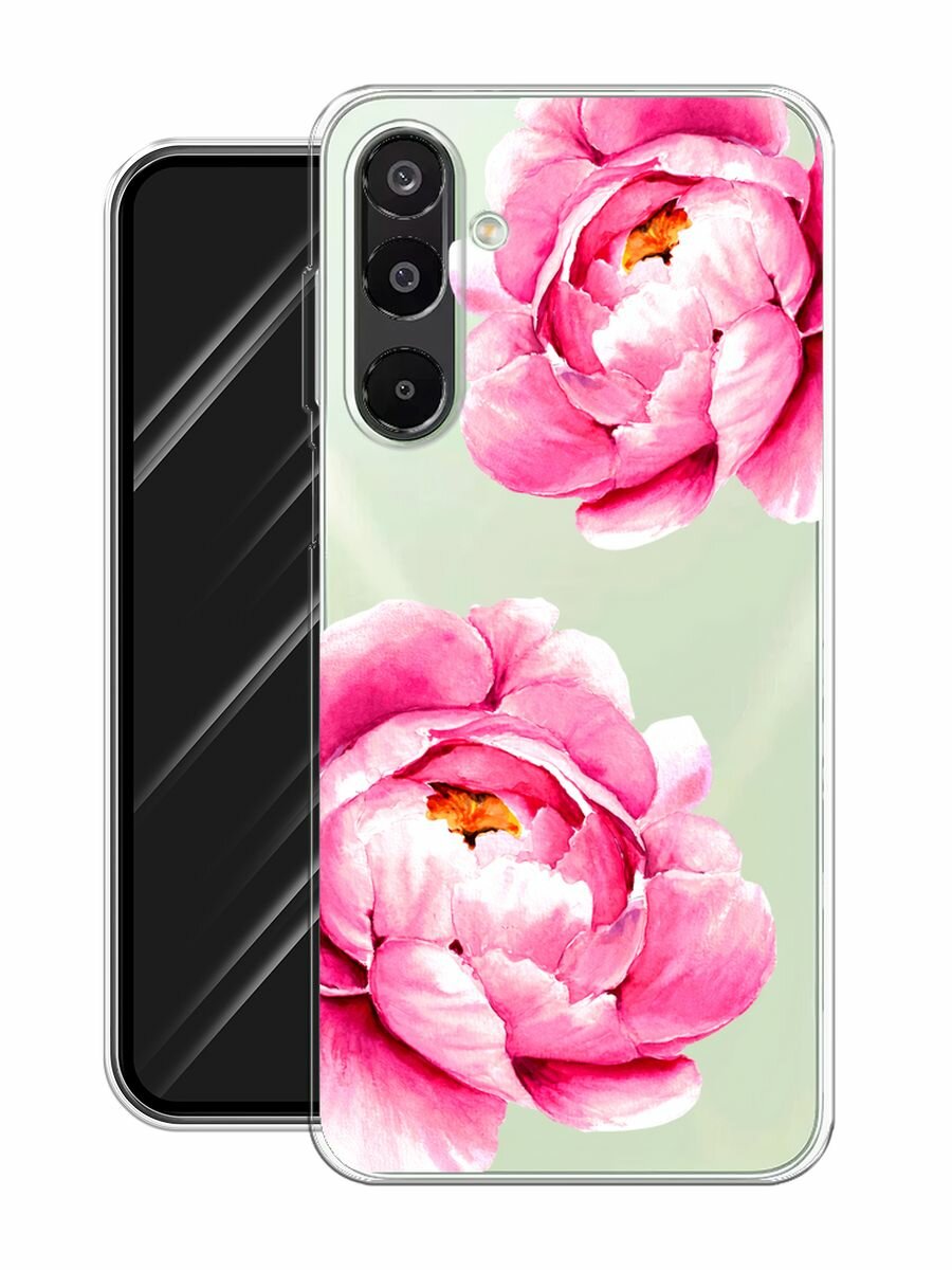 Чехол на Samsung Galaxy M16 / Самсунг Галакси М16 с принтом "Open peonies", прозрачный — фото 1