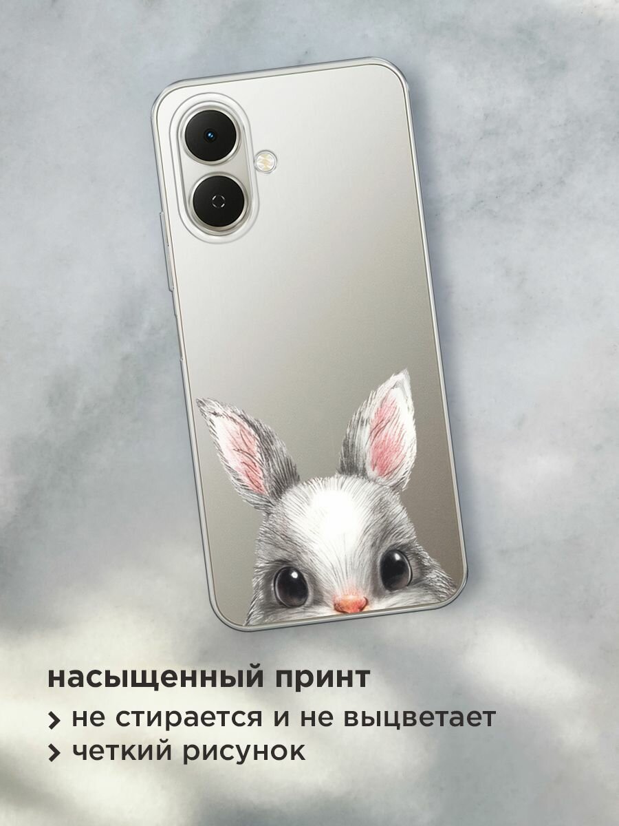 Чехол на Tecno Spark Go 2 / Текно Спарк Го 2 с принтом "Карандашный кролик 2 - 8 марта", прозрачный — фото 1