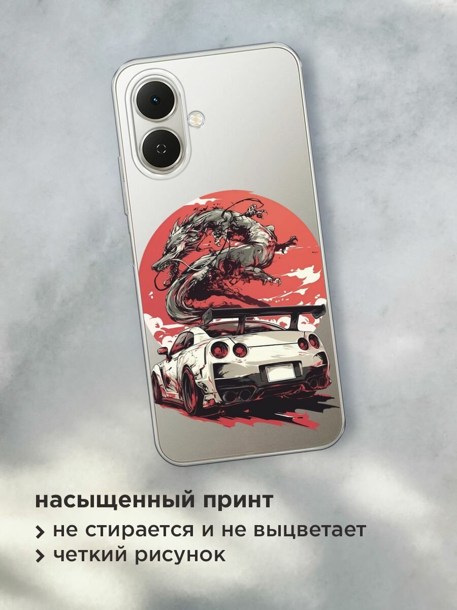 Чехол на Tecno Spark Go 2 / Текно Спарк Го 2 с принтом "Car and dragon", прозрачный — фото 1