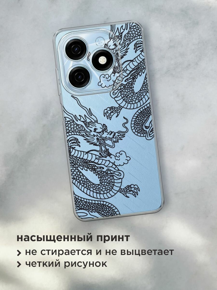 Чехол на Tecno Spark 20 / Текно Спарк 20 с принтом "Два китайских дракона", прозрачный — фото 1