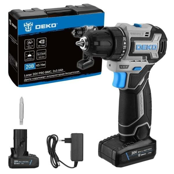 Дрель-шуруповерт Deko Loner 20V PRO аккум. патрон: быстрозажимной (085-1010)