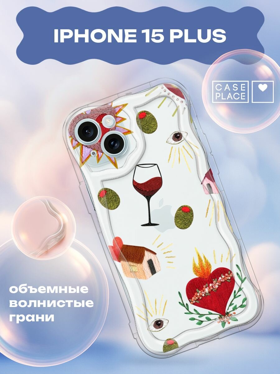 Чехол на Apple iPhone 15 Plus / Айфон 15 Плюс с принтом "Ниточный коллаж"