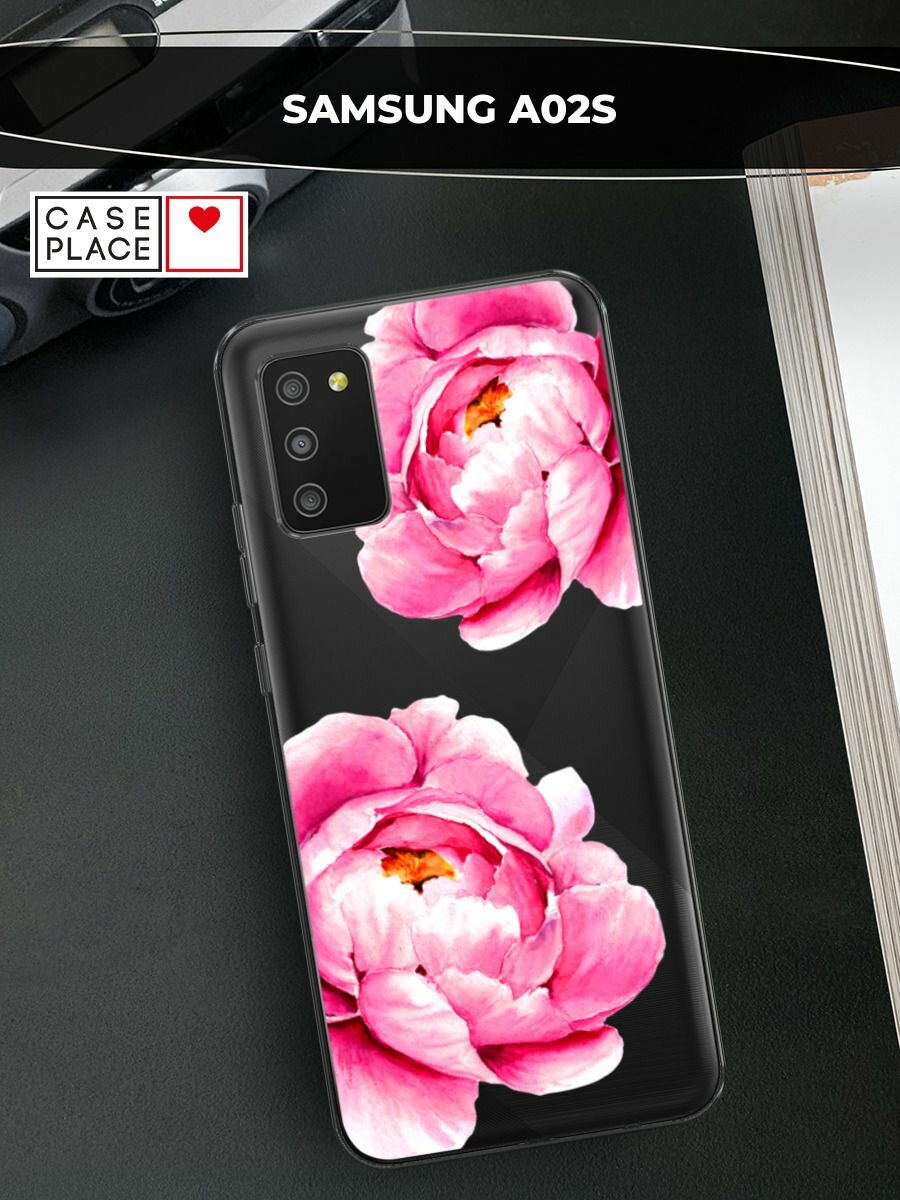 Чехол на Samsung Galaxy A02s / Самсунг Галакси A02s с принтом "Open peonies", прозрачный