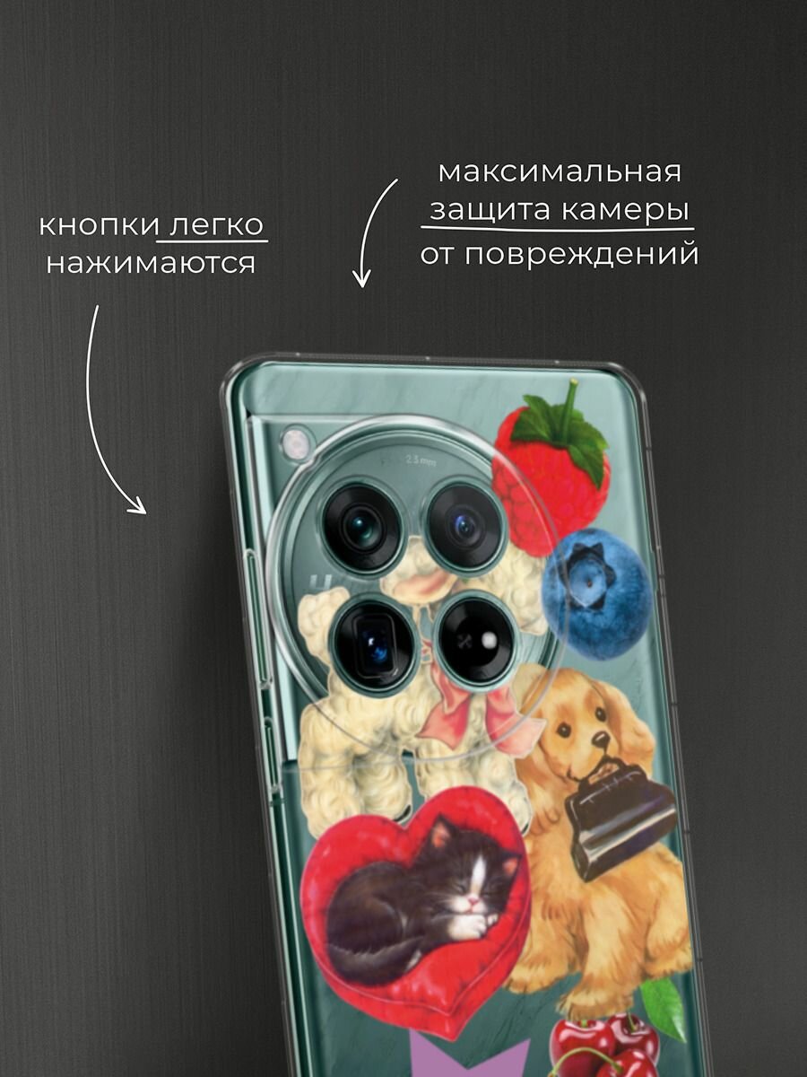 Чехол на OnePlus 12 / Ван Плас 12 с принтом "Милые стикеры", прозрачный — фото 1