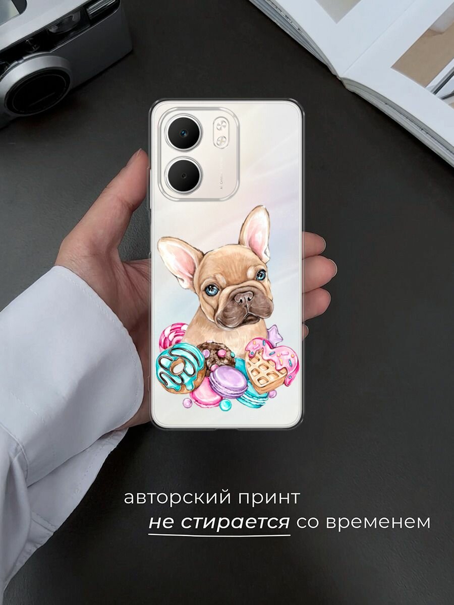 Чехол на Oppo A5x / Оппо А5x с принтом "Бульдог и сладости", прозрачный — фото 1