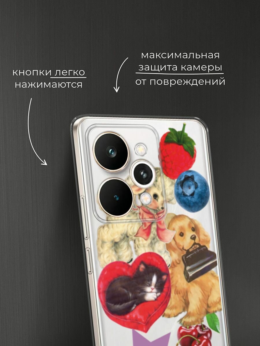 Чехол на Realme 15 Pro / Реалми 15 Про с принтом "Милые стикеры", прозрачный — фото 1
