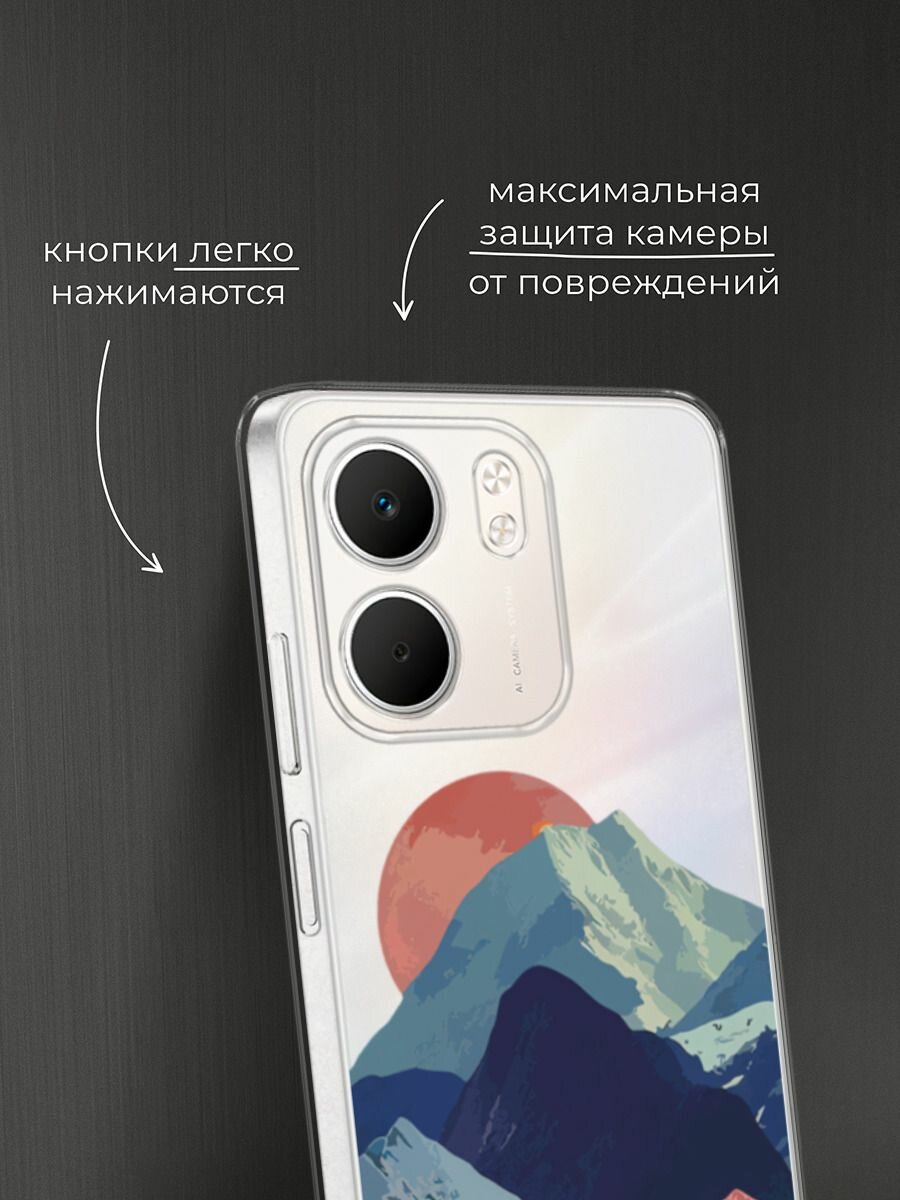 Чехол на Oppo A5x / Оппо А5x с принтом "Закат в снежных горах", прозрачный — фото 1