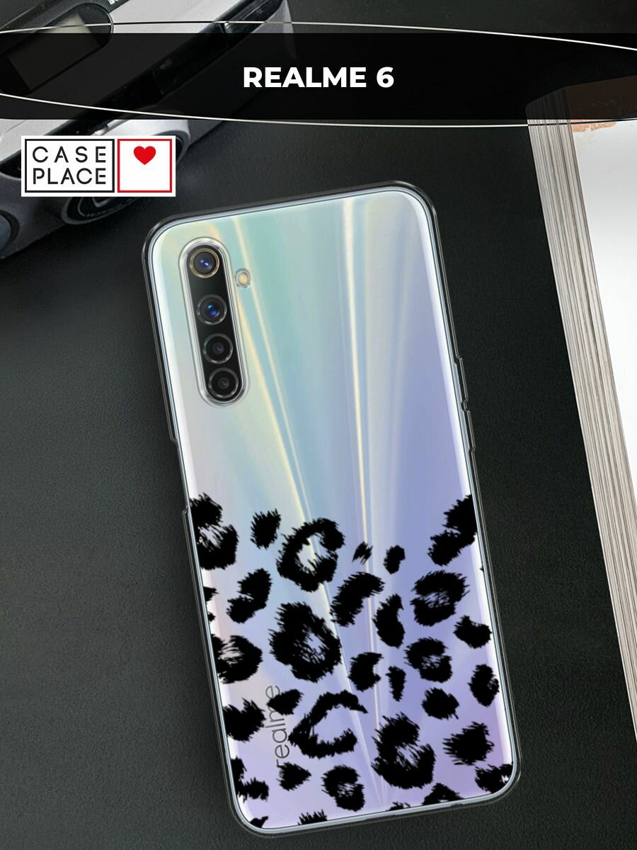 Чехол на Realme 6 / Реалми 6 с принтом "Окрас леопарда фон черный", прозрачный