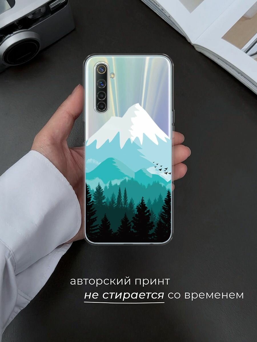 Чехол на Realme 6 / Реалми 6 с принтом "Синяя снежная гора", прозрачный — фото 1