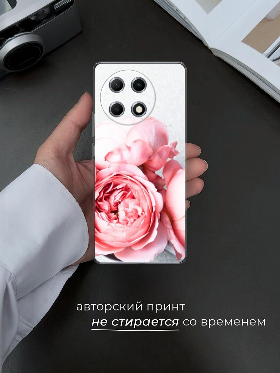 Чехол на Tecno Camon 30S / Текно Камон 30S с принтом "Пионы на белом" — фото 1