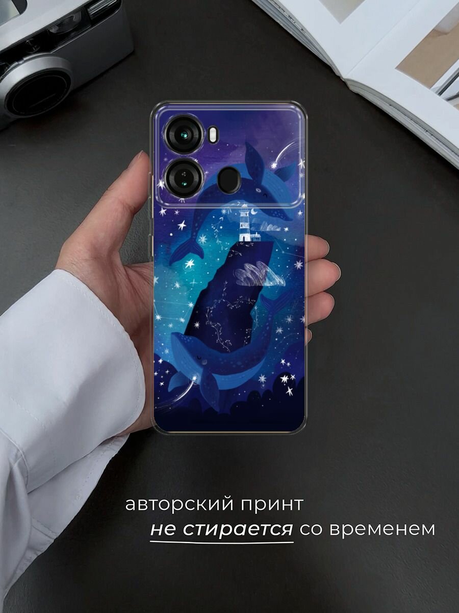 Силиконовый чехол на Itel P40 / Ител P40 с принтом "Ночные киты" — фото 1