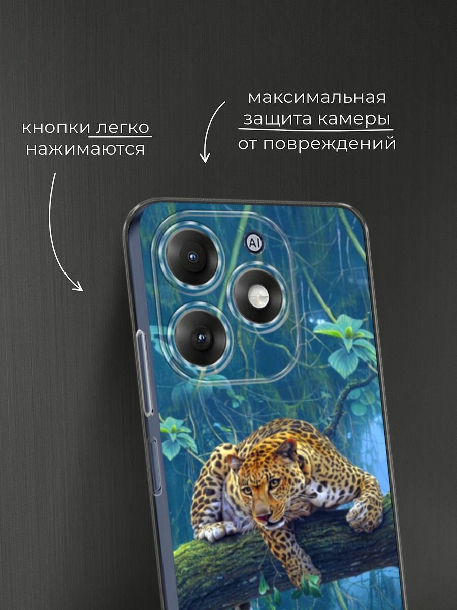 Силиконовый чехол на Itel A70 / Ител А70 с принтом "Леопард охотник" — фото 1