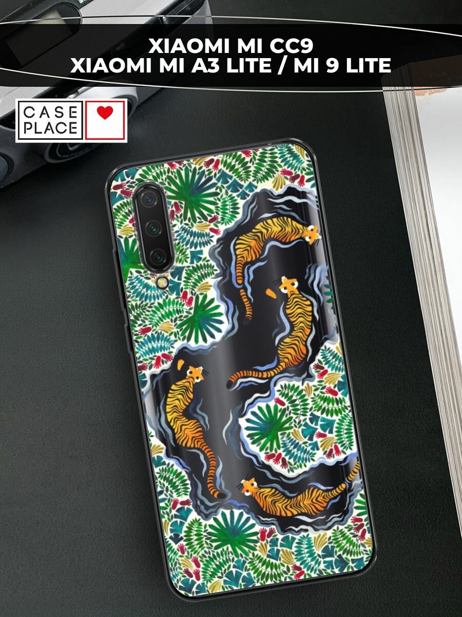 Чехол на Xiaomi Mi CC9/A3 Lite/9 Lite / Сяоми Mi CC9/A3 Lite/9 Lite с принтом "Тигры в джунглях", прозрачный