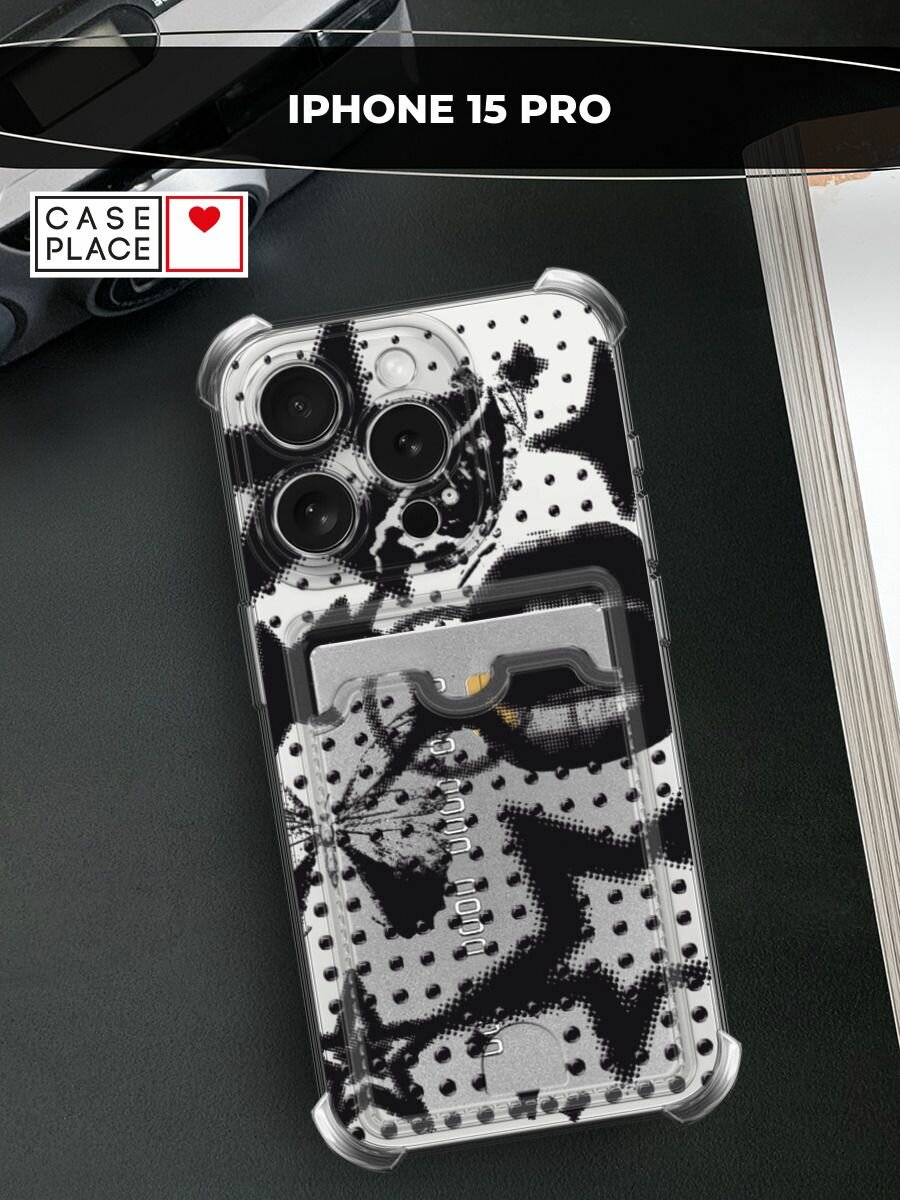 Чехол на Apple iPhone 15 Pro (Айфон 15 Про) с картой и принтом "Стильный черный 2"
