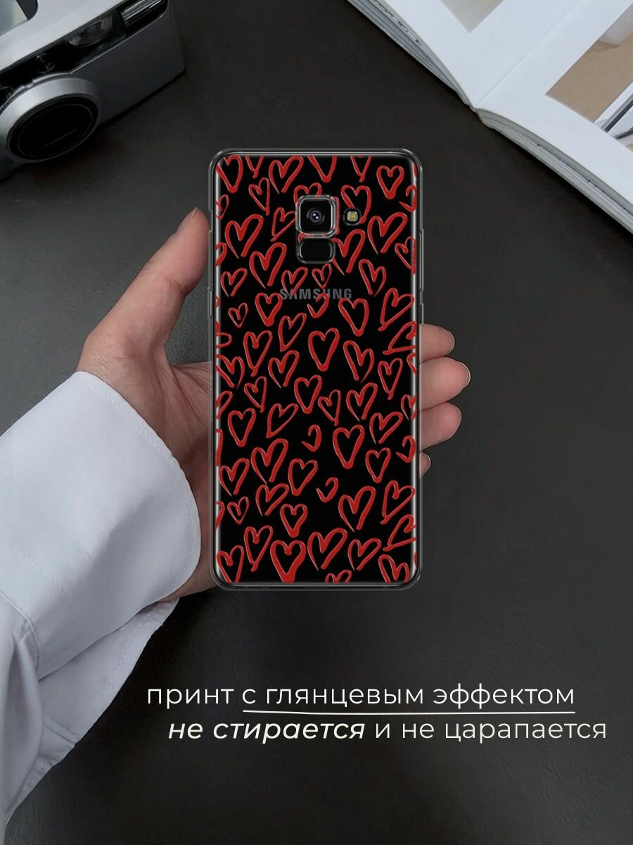 Чехол на Samsung Galaxy A8 + / Самсунг Галакси А8 Плюс 2018 с принтом "Легкие бордовые сердечки" — фото 1