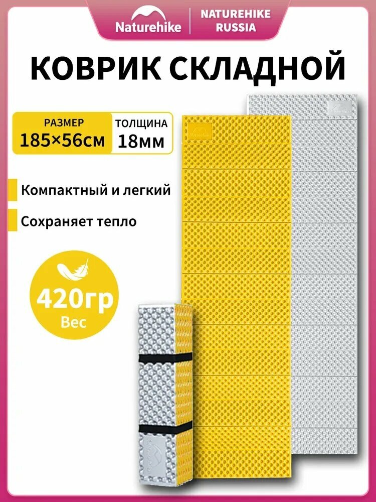 Коврик туристический складной гармошкой, каремат, Naturehike, 185x56см