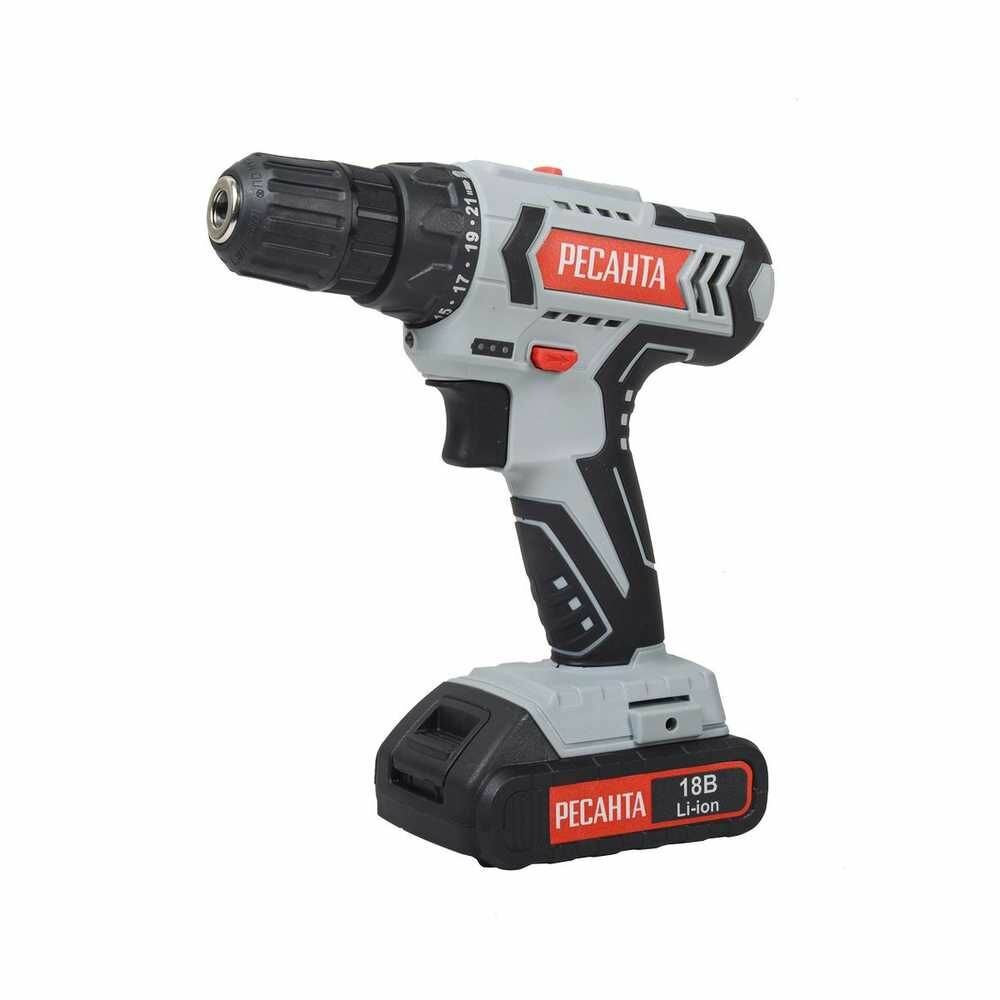 Дрель-шуруповерт аккумуляторная +2 АКБ Ресанта ДА-18-2ЛК 75/14/5