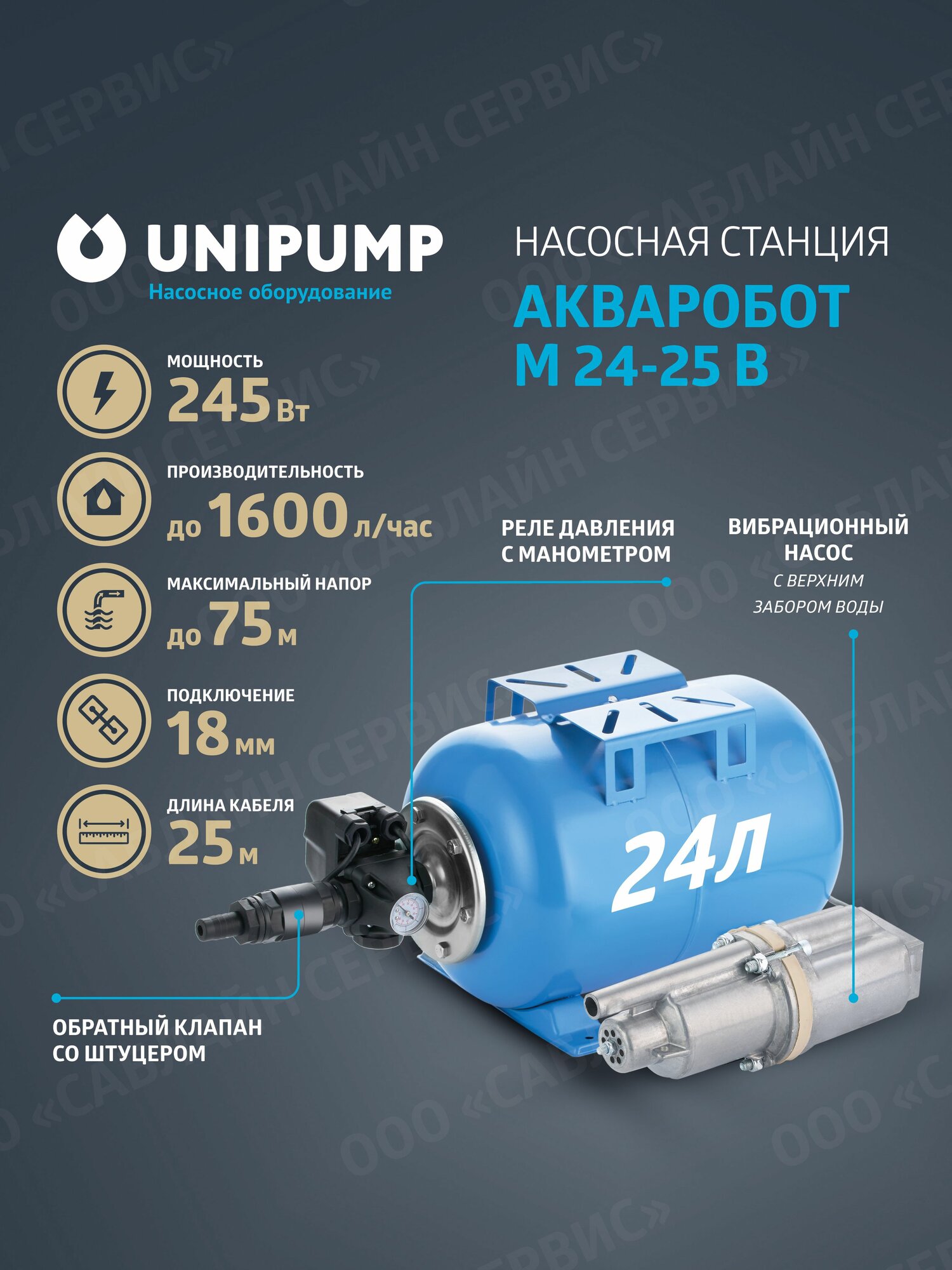 Насосная станция UNIPUMP акваробот М 24-25 В с погружным насосом