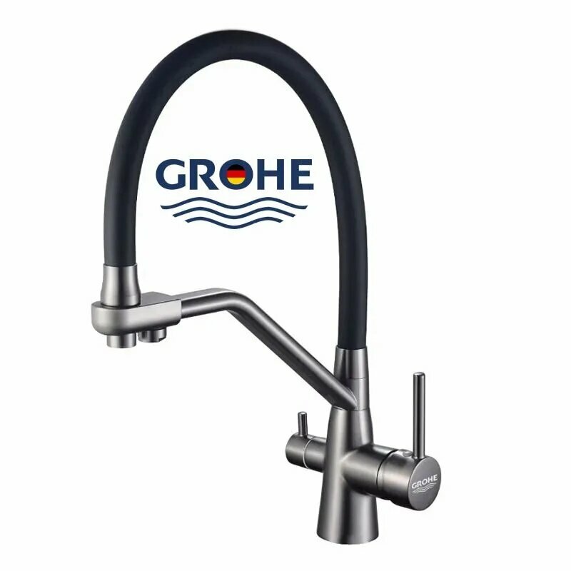 GROHE Смеситель для кухни с фильтром и смеситель для питьевой воды с гибкой силиконовой поворотной насадкой
