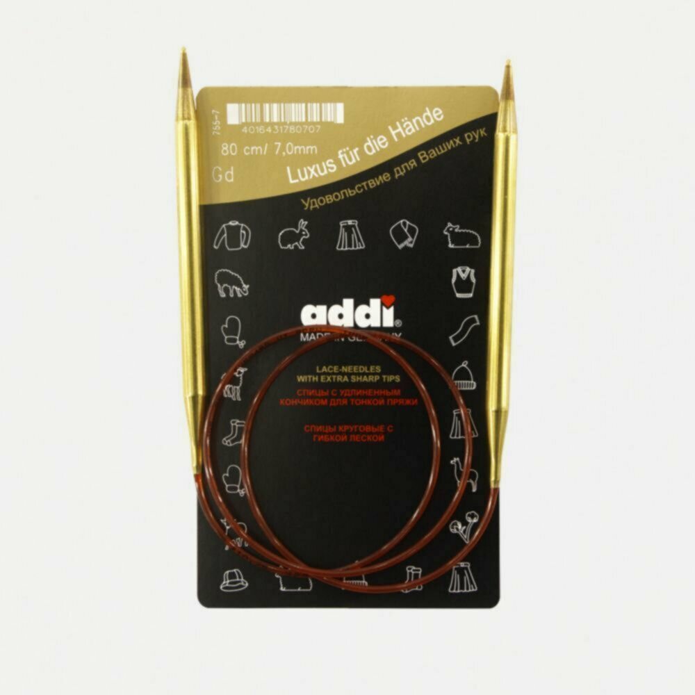 Addi 755-7/7-80 Спицы круговые с удлиненным кончиком позолоченные 80 см №7