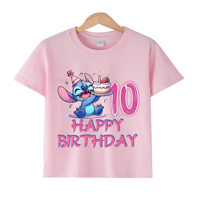 Футболка с розовым рисунком девочки Лило и Стич, детская одежда на день рождения, летние топы с короткими рукавами для малышей, милые футболки с героями мультфильмов, детская футболка, Размер:120
