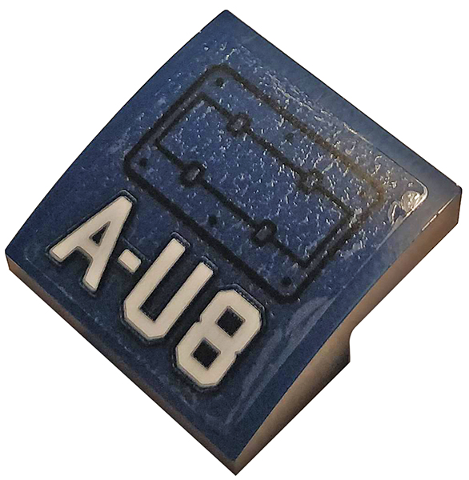 Slope, Curved 2 x 2 x 2/3 with White 'A-U8' and Hull Plate Pattern (Sticker) - Set 76144, 15068pb222 Dark Blue U