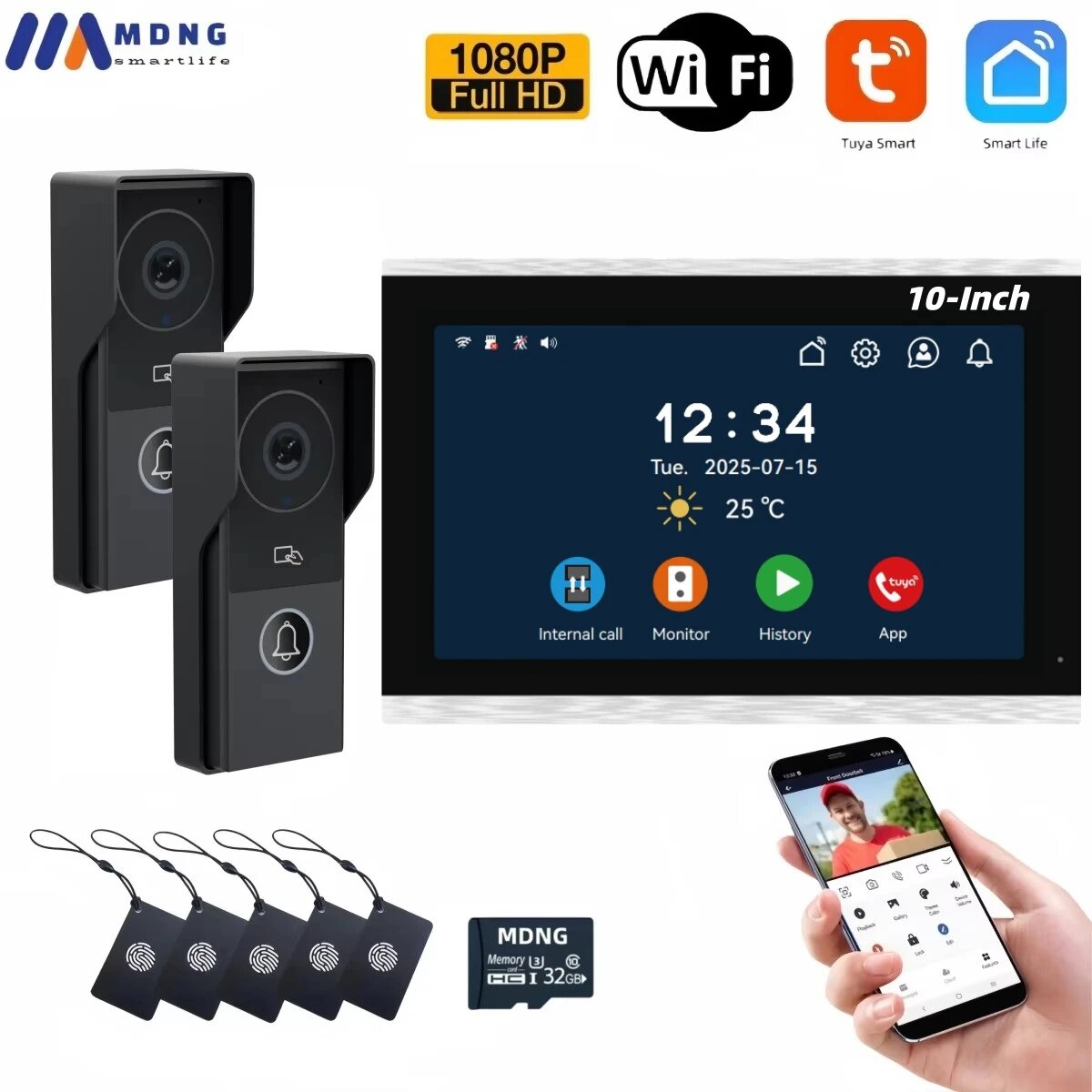 Видеодомофон MDNG 10 дюймов Wi-Fi KW06B-10inch-2v1