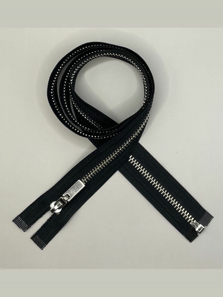 Молния металл,75см, тип 5, черный, зубья никель, бегунок №1,1 замок. Италия.1шт.