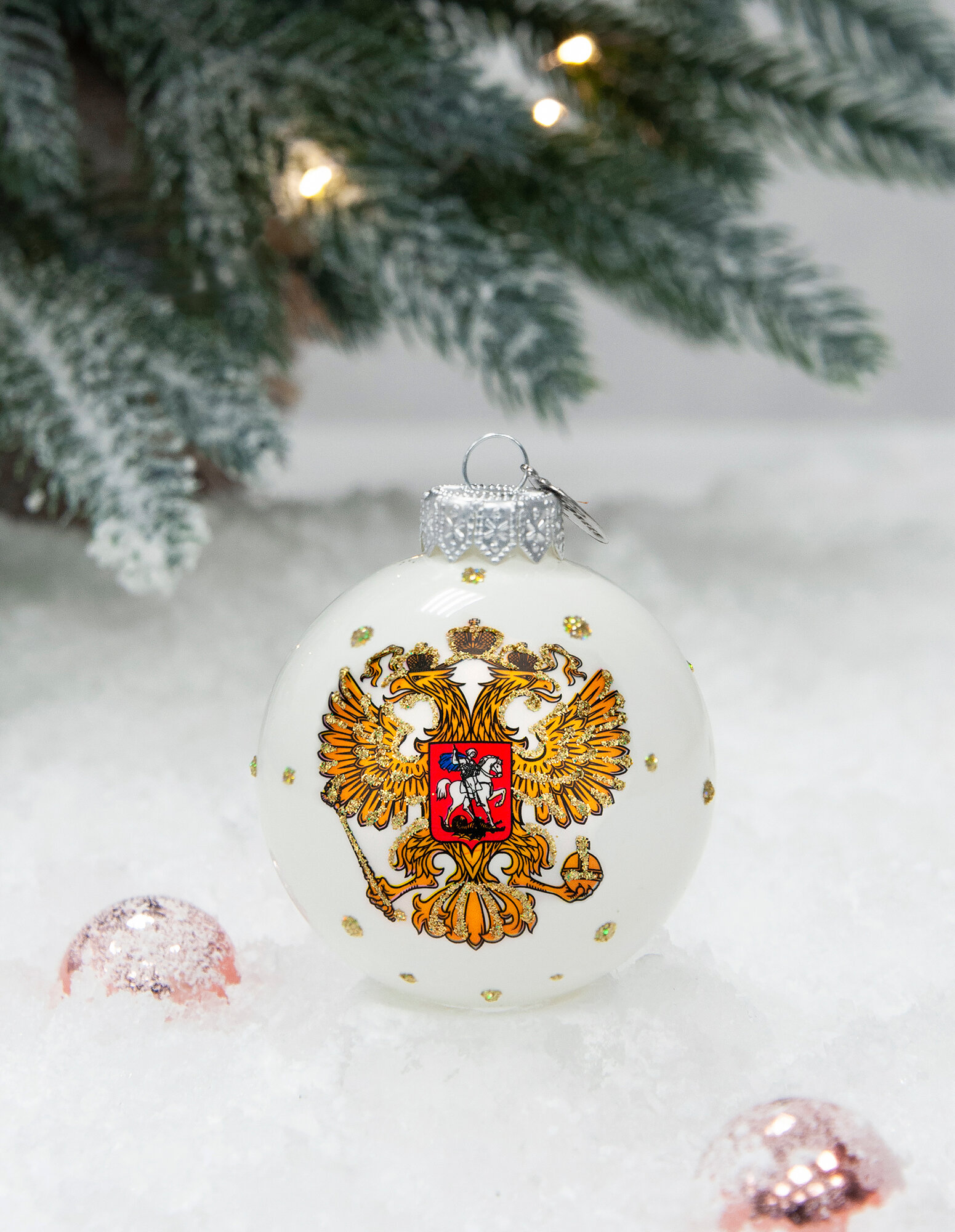 Елочная новогодняя игрушка коломеев Герб России, 65 мм, в подарочной упаковке