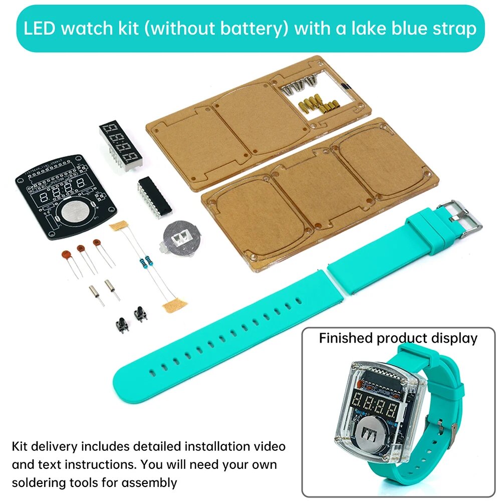 LED часы набор для сборки с Lake blue ремешком