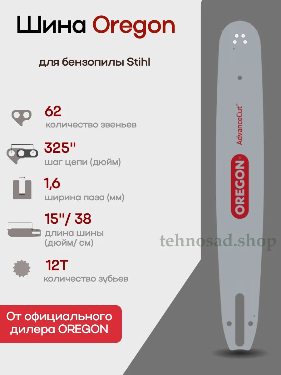 Шина пильная Oregon 153SFGD025 15"/38см 1,6мм 0,325" 62зв.