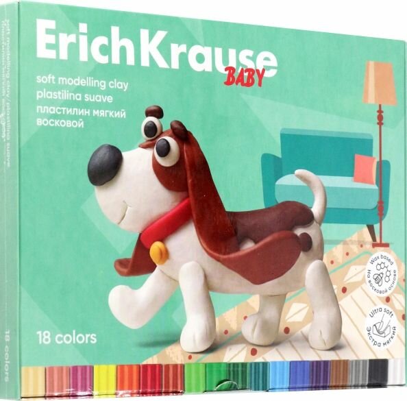 Пластилин восковой мягкий со стеком 18 цветов 234г ErichKrause