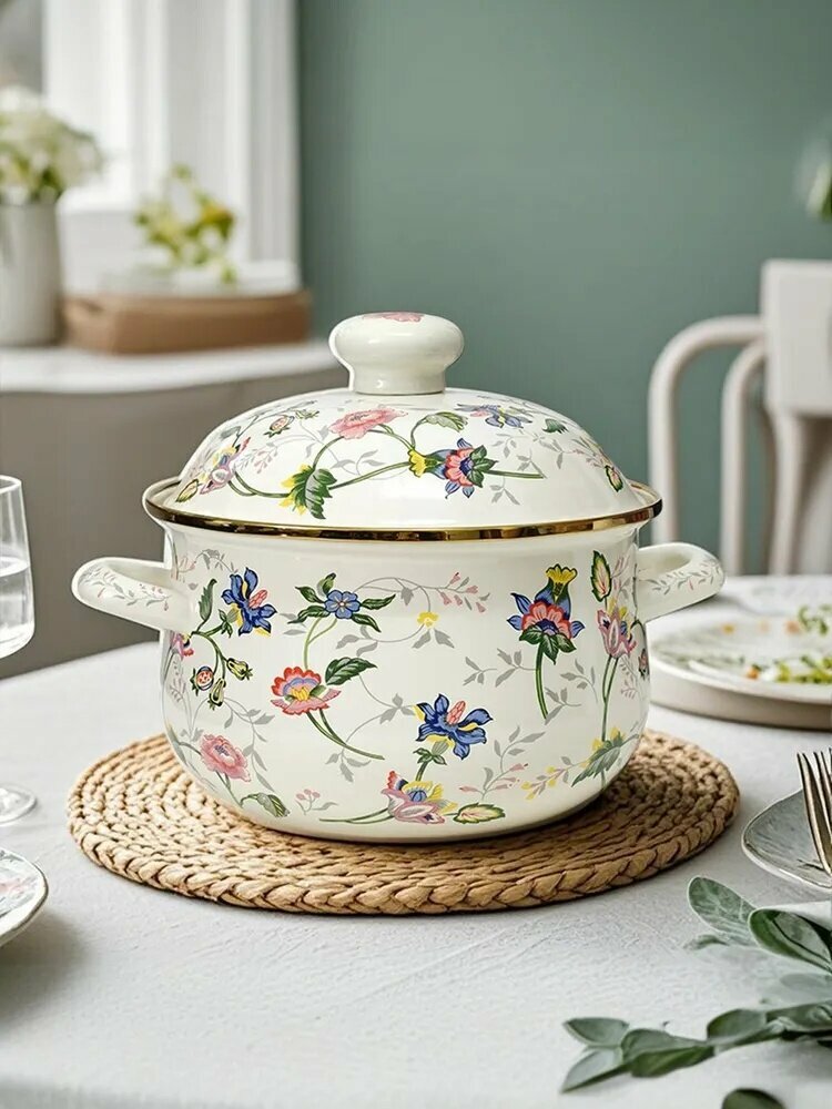 Кастрюля Голубые ароматные цветы, Эмаль, Железо, 5,5 л