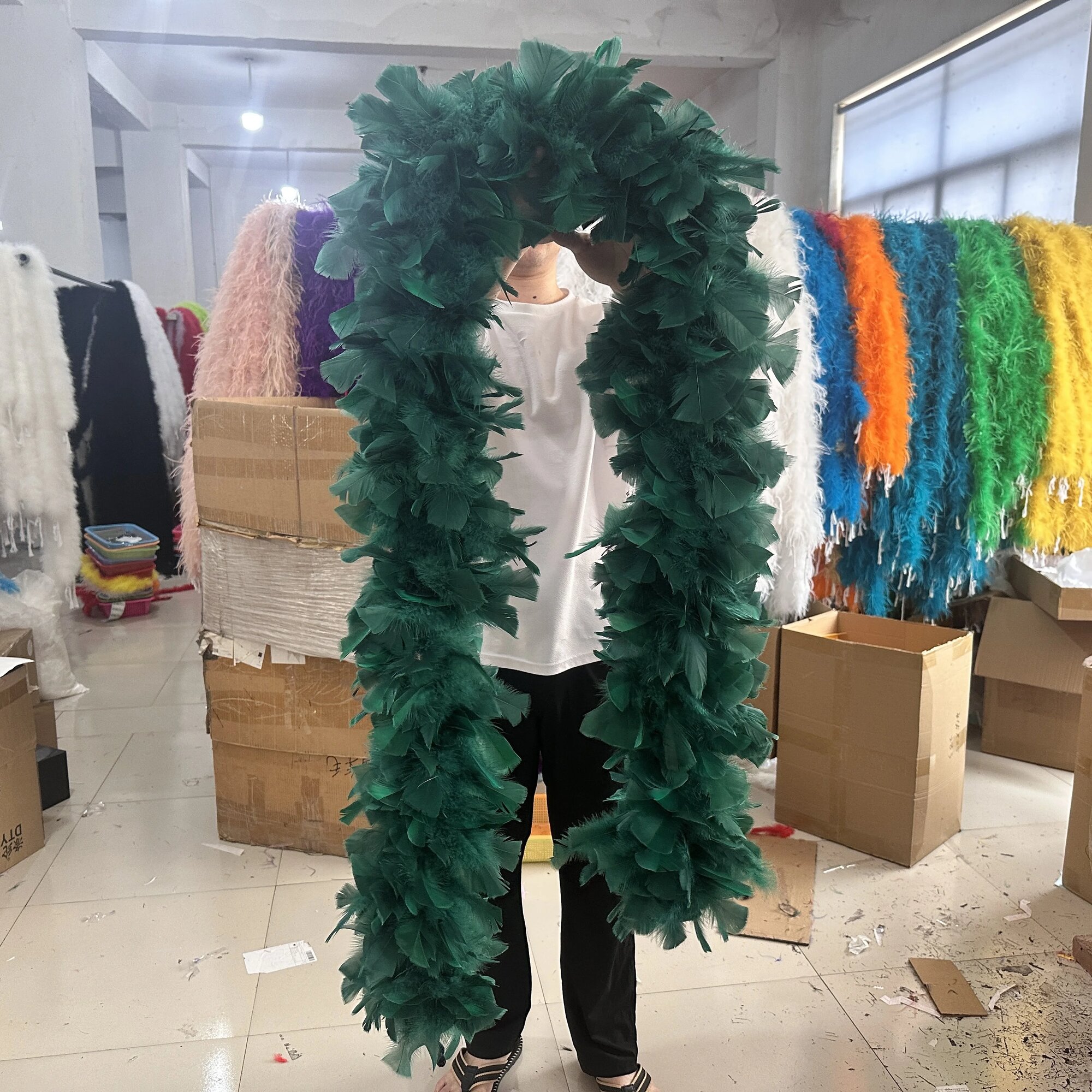 Желтый пушистый перьевой боа Dark green